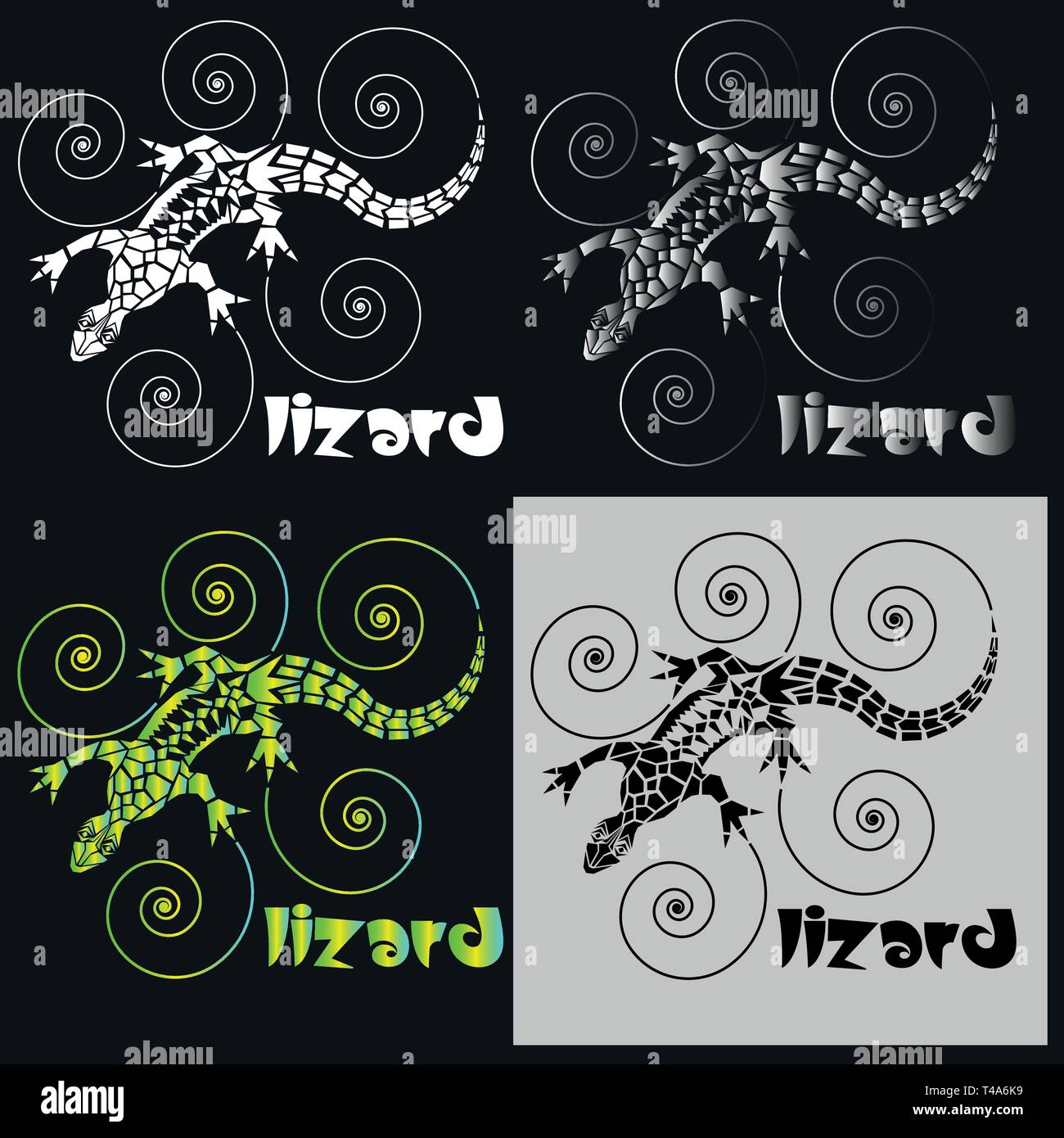lizard from arbitrary geometric shapes with spirals for logo or print ...