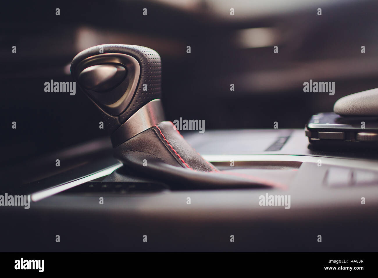 Modern car interior, gearstick close up photo Stock Photo - Alamy
