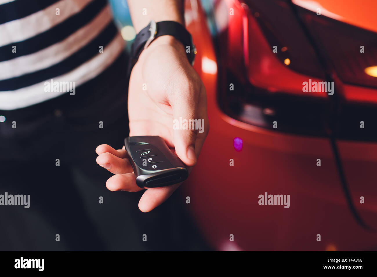 First test drive. Handsome young man ready to make first test drive ...