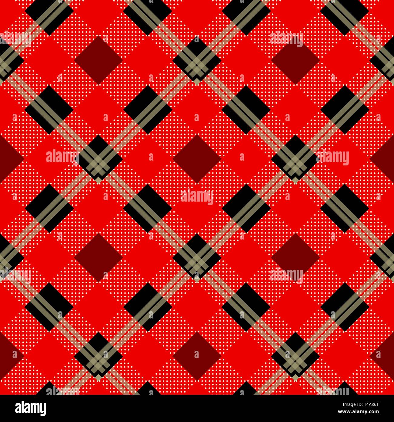 Buffalo plaid seamless pattern with diagonal lines. Alternating red and ...