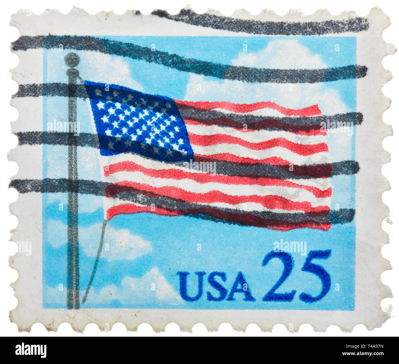 USA - CIRCA 1985: A stamp printed in the USA shows flag over capitol ...