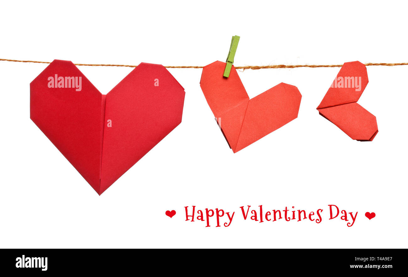 Valentines day card with origami hearts on a rope Stock Photo - Alamy
