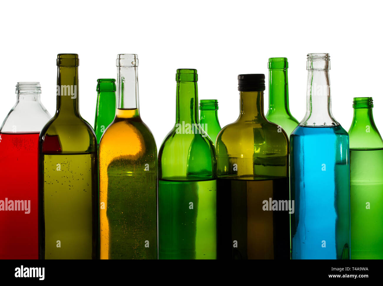 Alcohol drinks bottles isolated on white Stock Photo - Alamy
