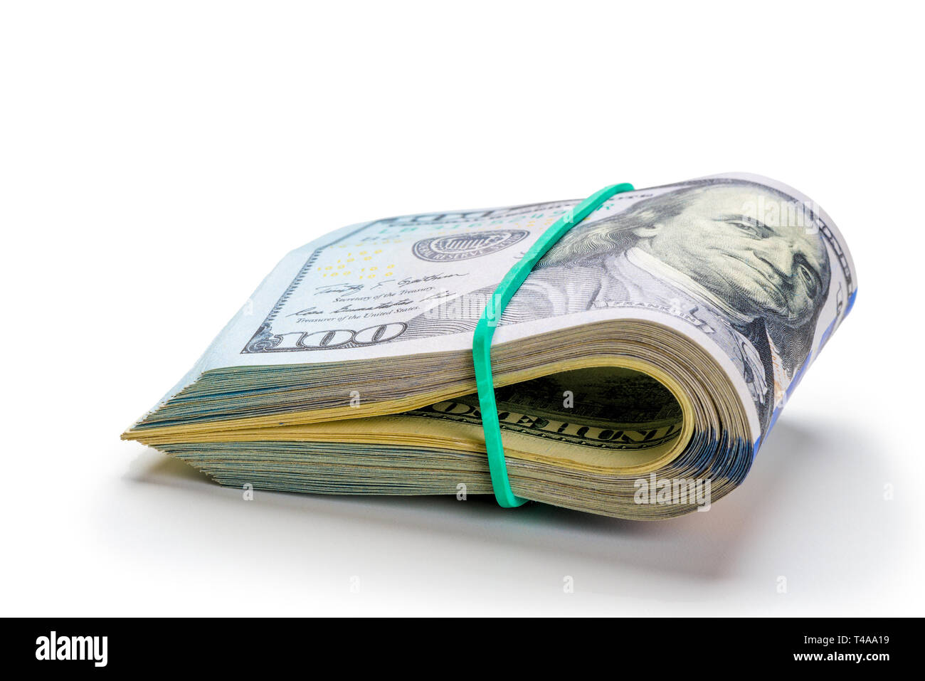 Money. Rolled into a tube of one hundred dollars banknotes Stock Photo ...