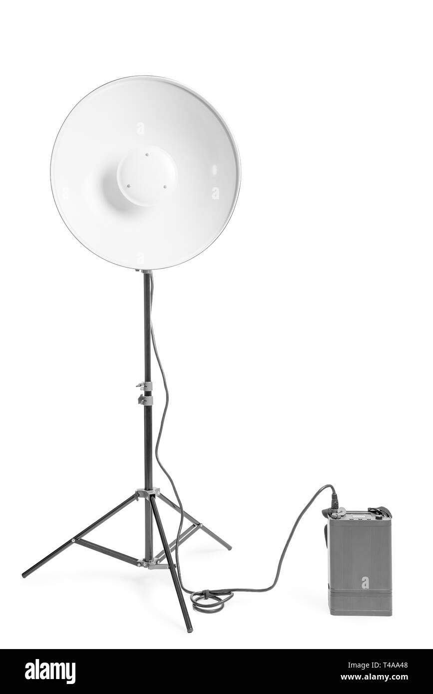 in studio close up flashlight with one battery pack on white background ...