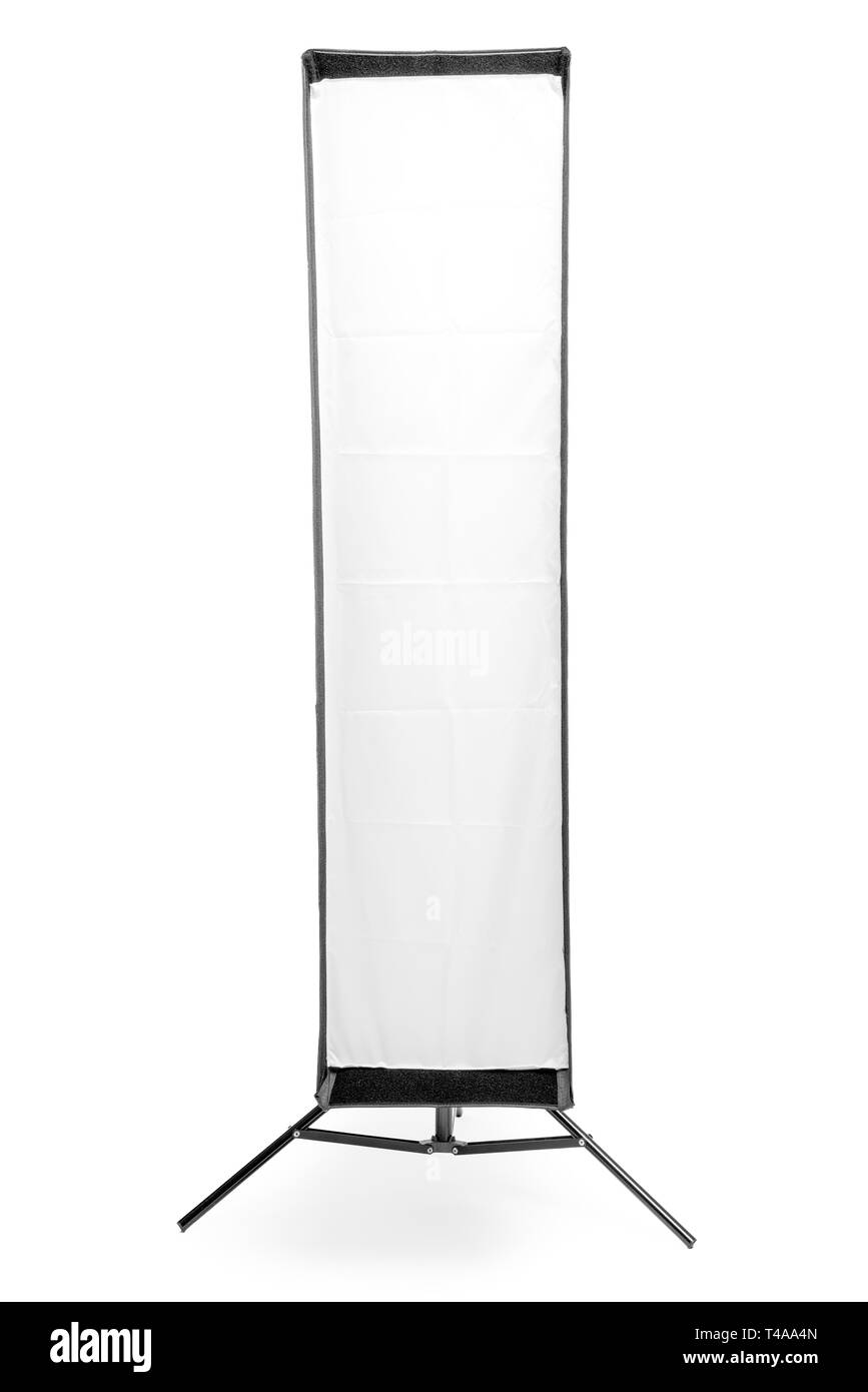 Rectangular soft box on the rack on a white background in the studio ...