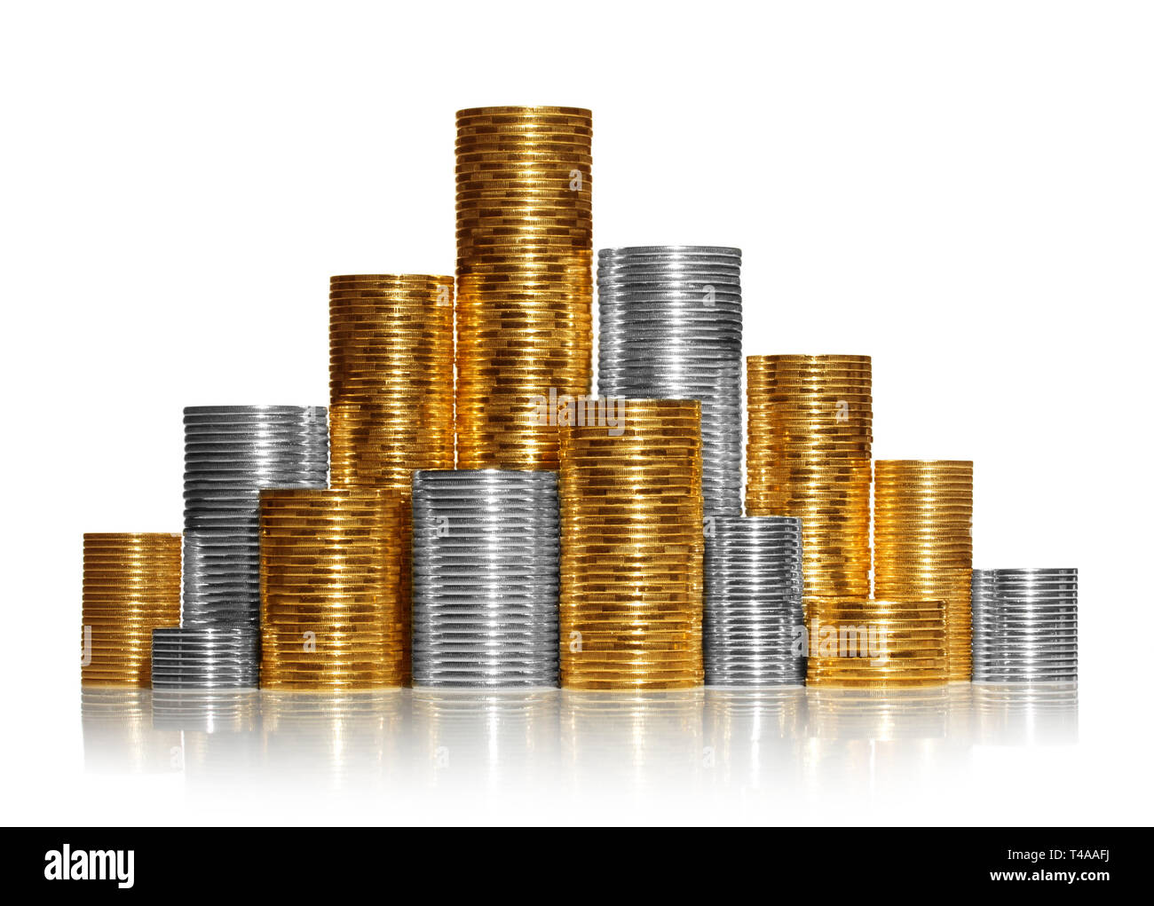 Shiny new coins stack isolated on white Stock Photo - Alamy