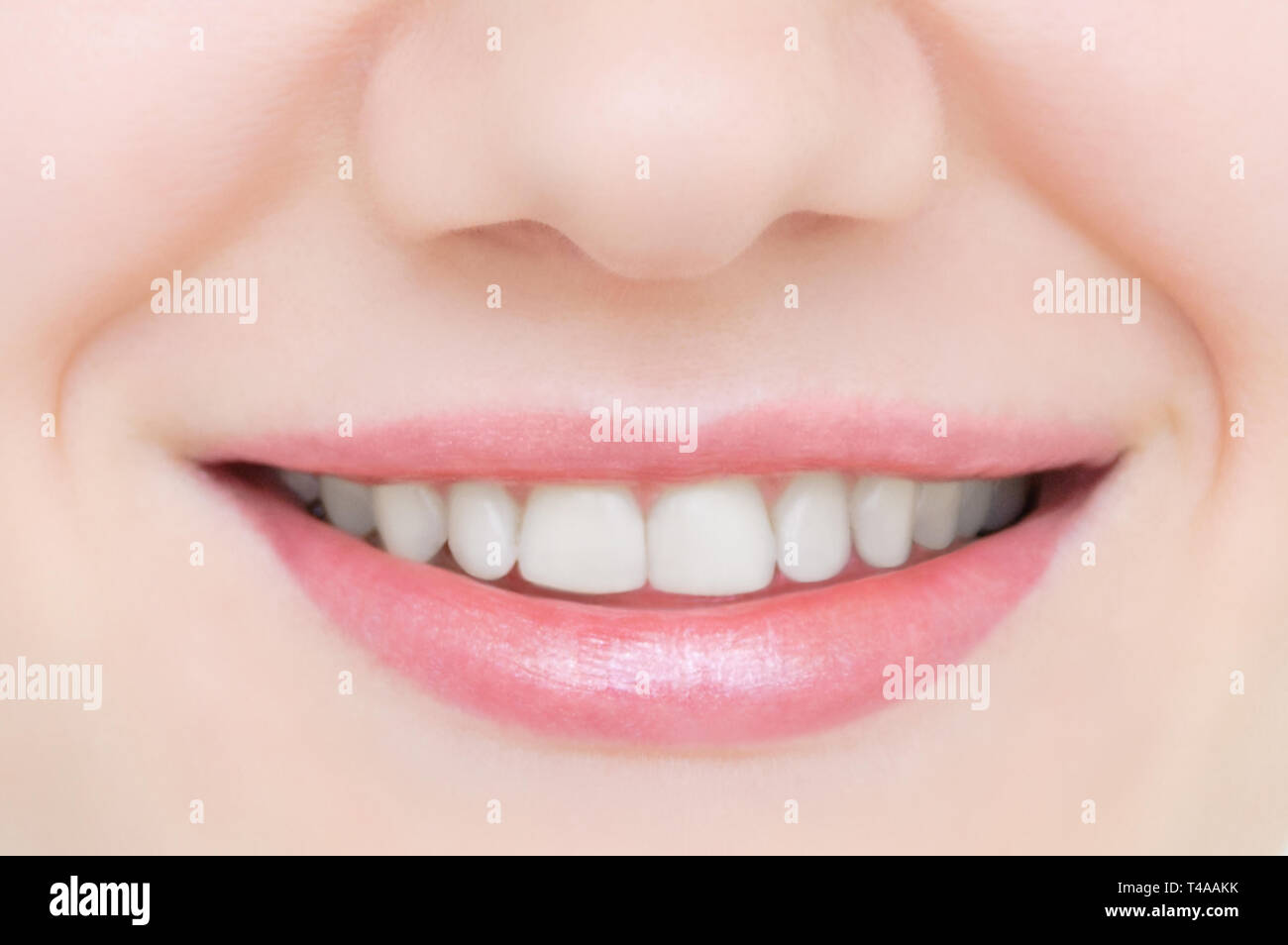 Smiling caucasian young girl close up. Beautiful white teeth Stock ...