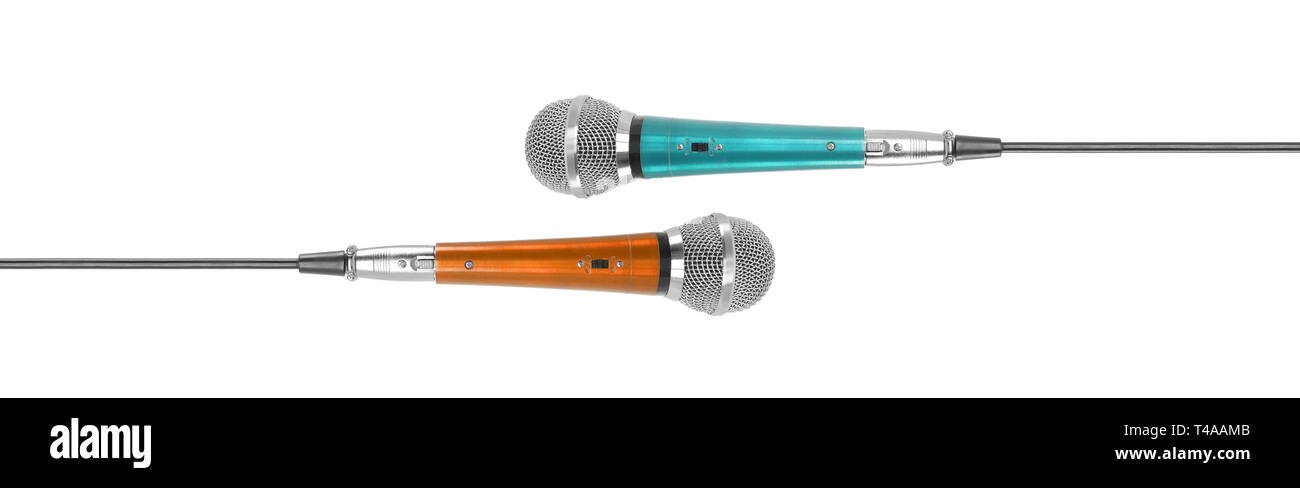 Music and sound - Vintage orange and blue vocal microphone isolated on ...