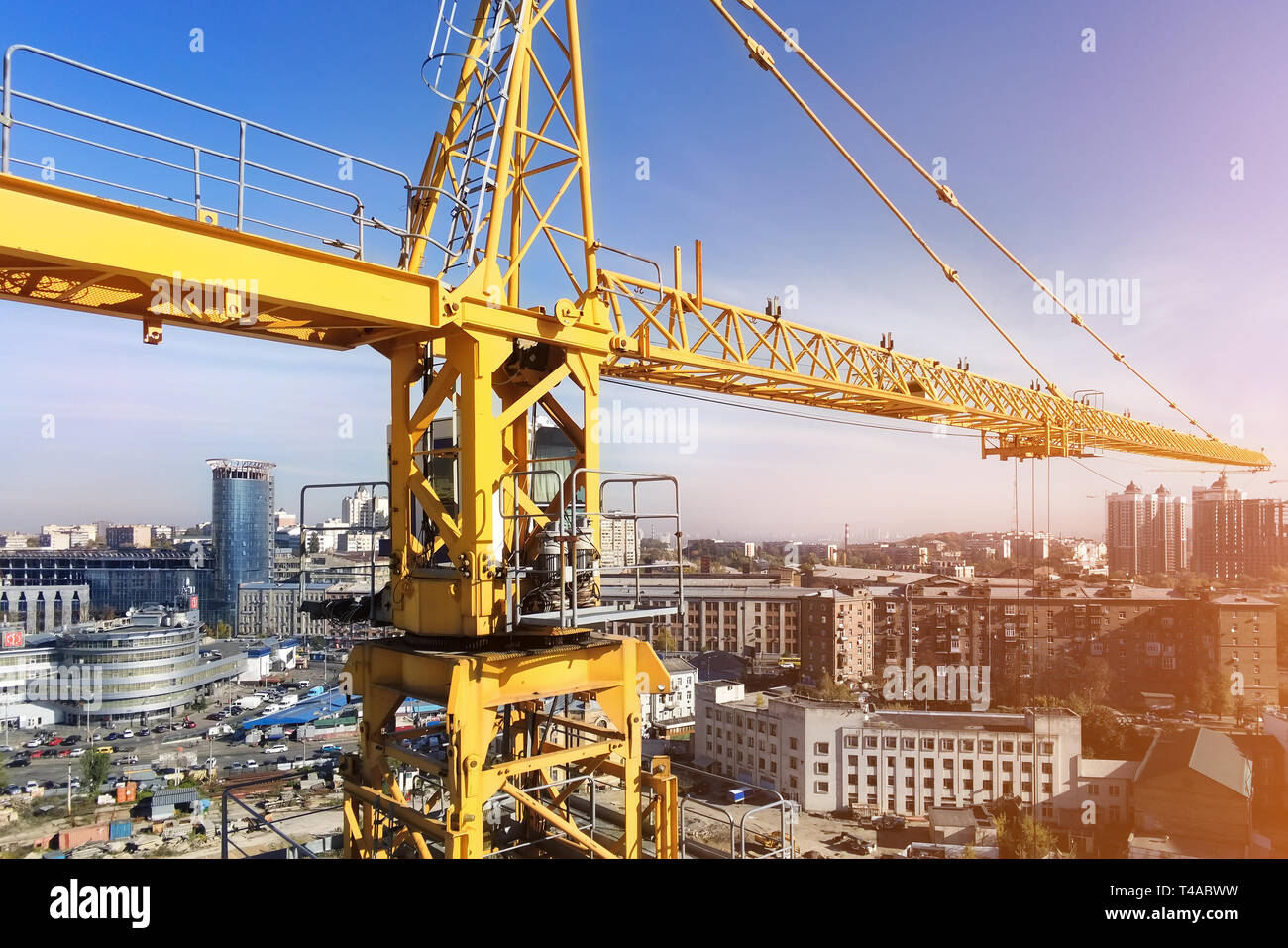 Heavy high tower crane view at skyscraper conctruction site. Industrial ...