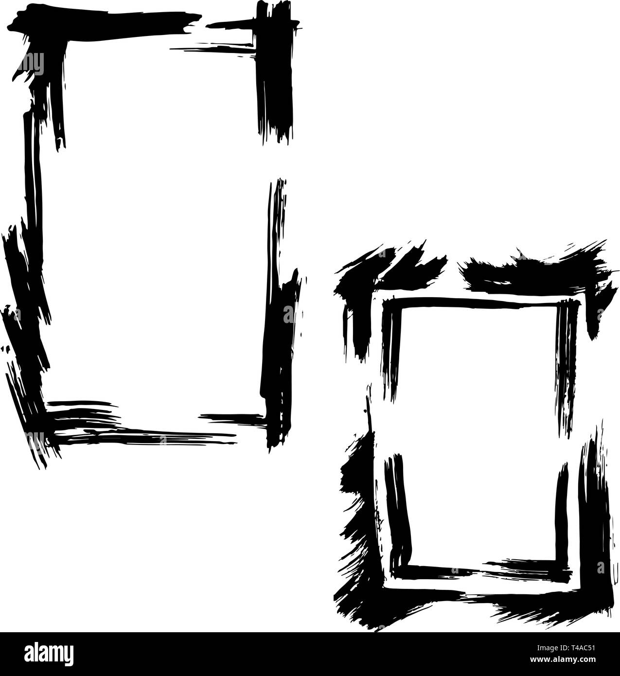 Vector Dry brush frames. Hand drawn artistic frames. Black and white ...