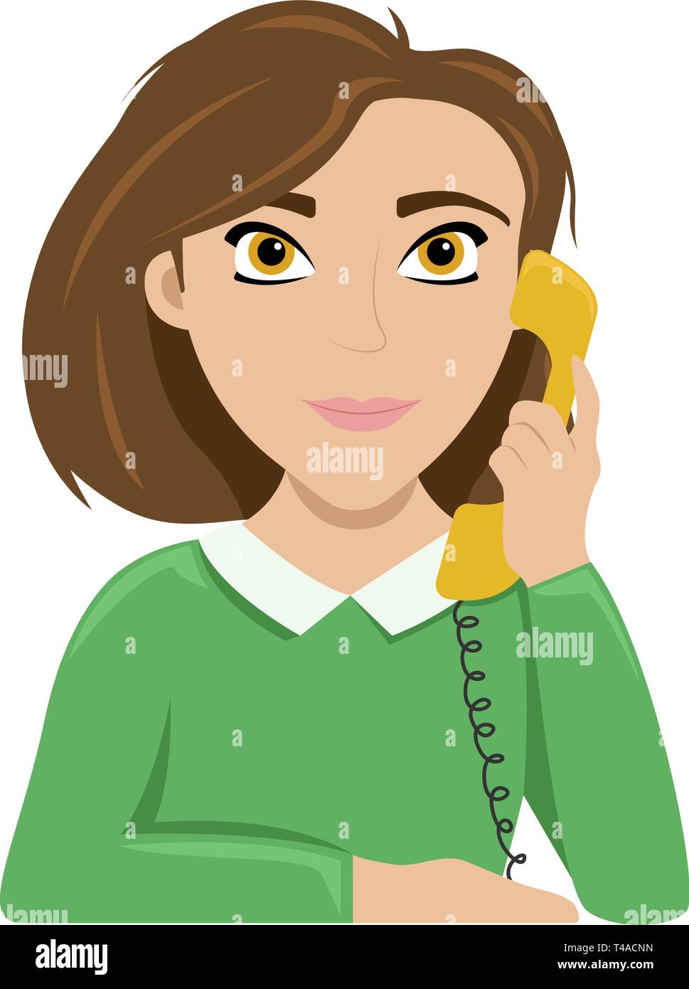 Woman Talking On The Phone Work Talk Retro Phone Flat Vector