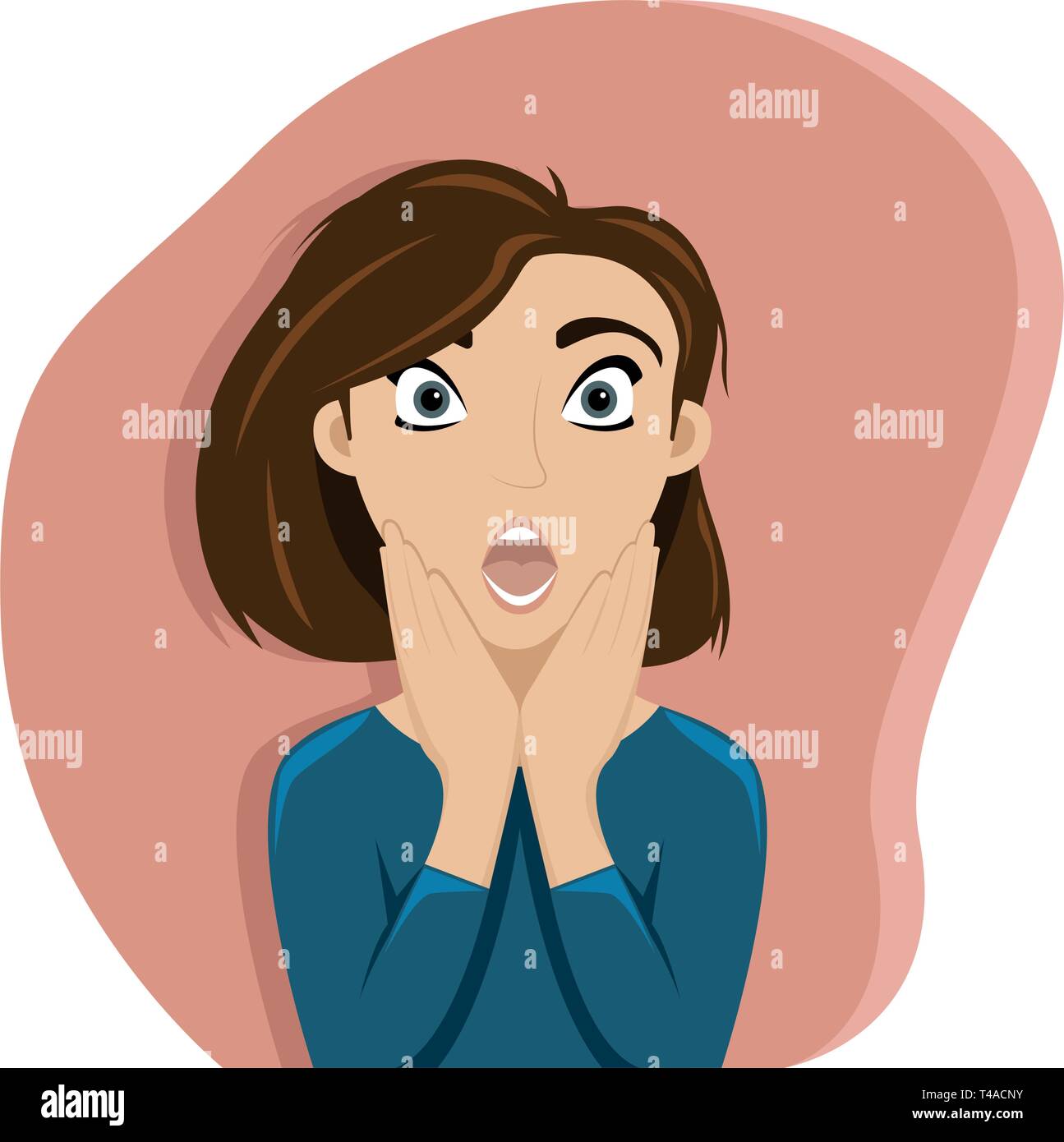 Surprised girl with hands in her face. Shock. Flat vector illustration ...