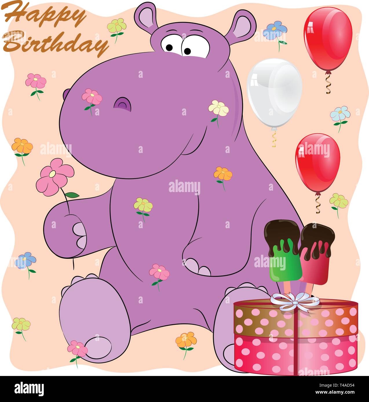 birthday greeting card with behemoth. cartoon vector illustration Stock ...