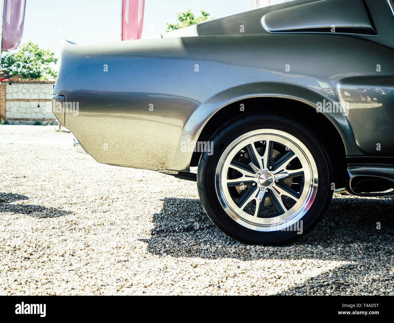 Detail of the wheel of a gray vintage car Stock Photo - Alamy