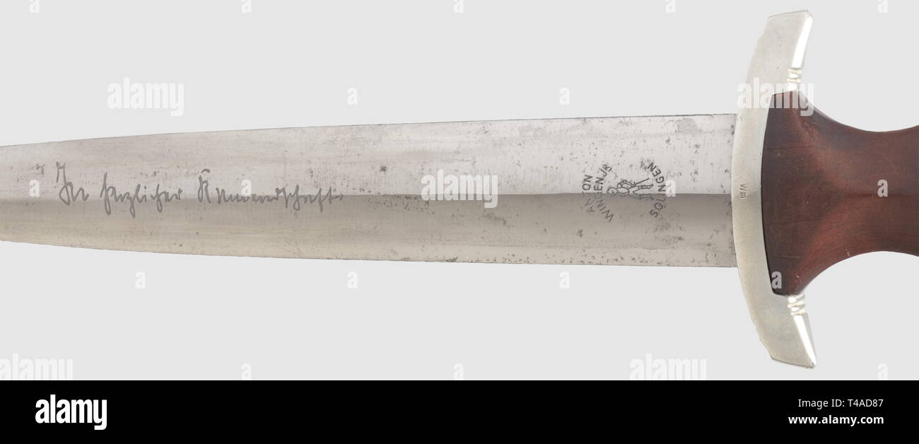 A model 1934 SA honour dagger with partially ground Röhm dedication ...