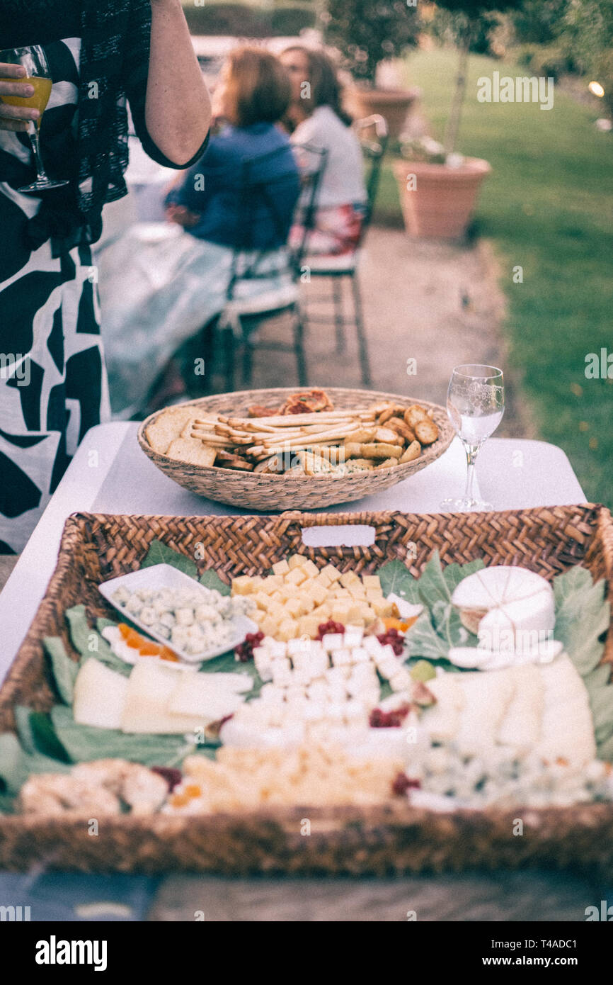 table of different cheeses in an outdoor catering Stock Photo - Alamy