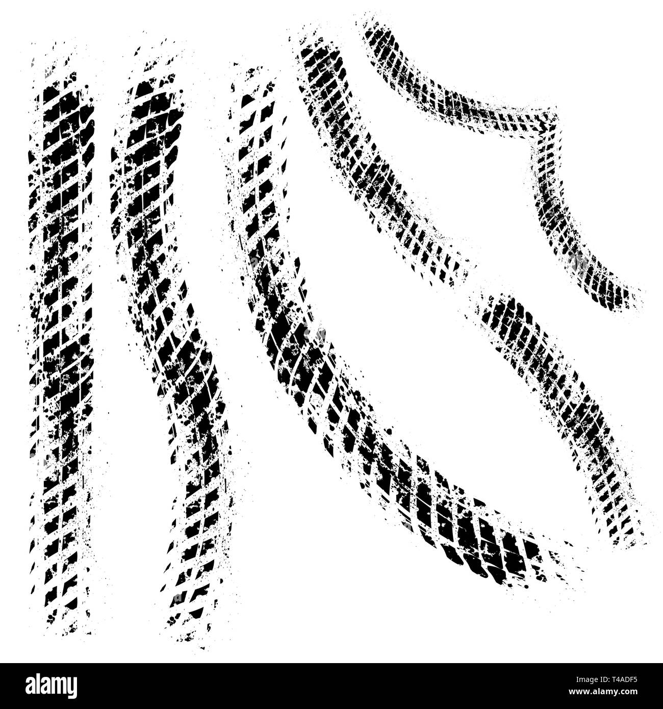Black grunge tire tracks different forms isolated on white background ...