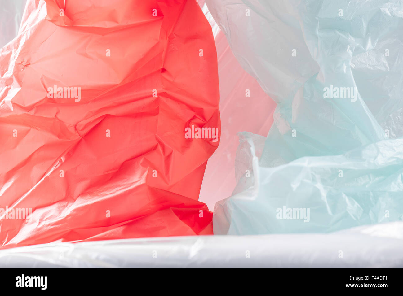 Wrinkled folded plastic bags made of cheap non-decomposable material ...