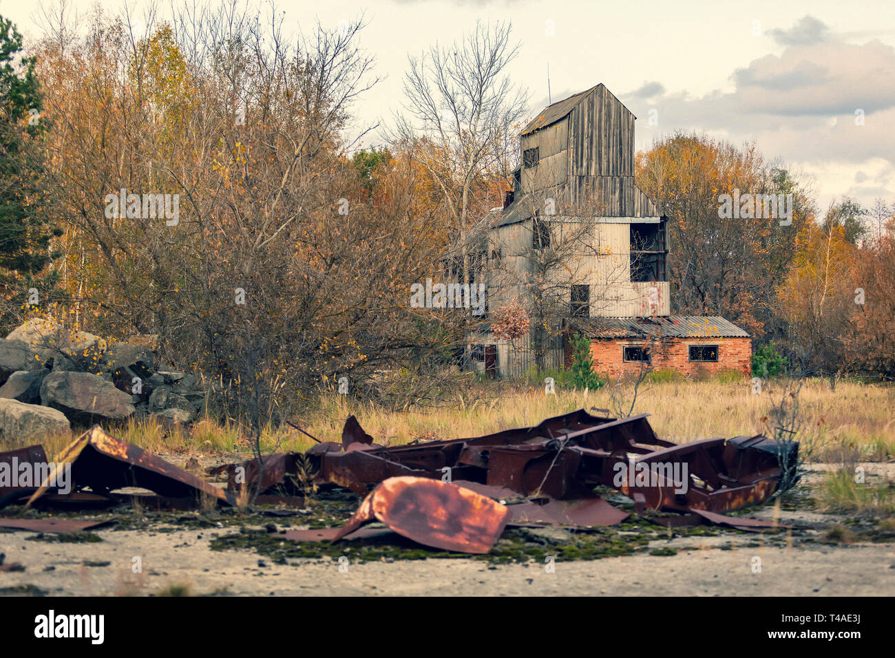 Abandoned Grain elevator in kolkhoz (farm) in village Zymovyshche ...