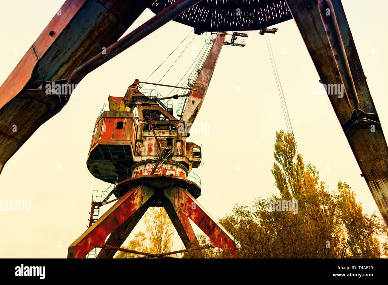 Abandoned cranes in harbour of Chernobyl in Ukraine nearby Chernobyl ...