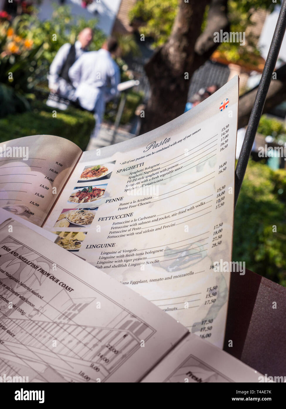 Menu euros italy alfresco restaurant pasta selection hi-res stock ...