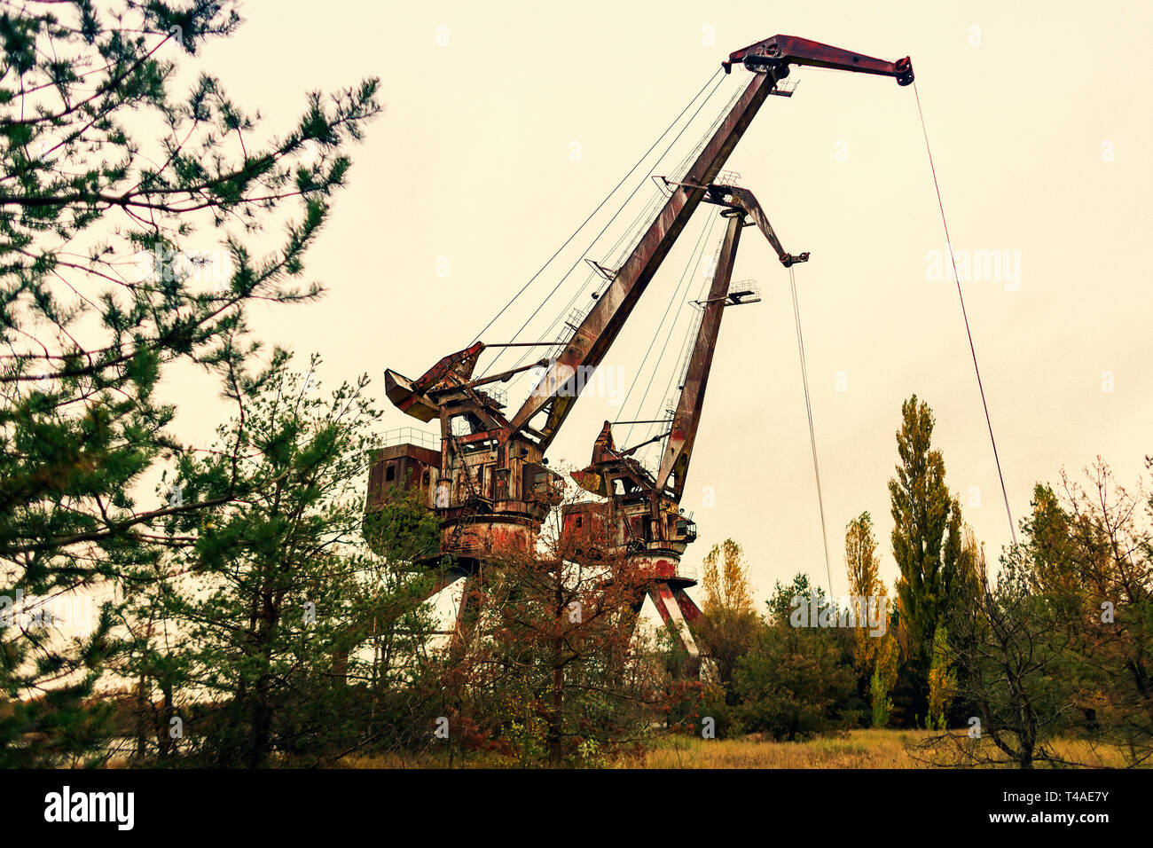 Abandoned cranes in harbour of Chernobyl in Ukraine nearby Chernobyl ...
