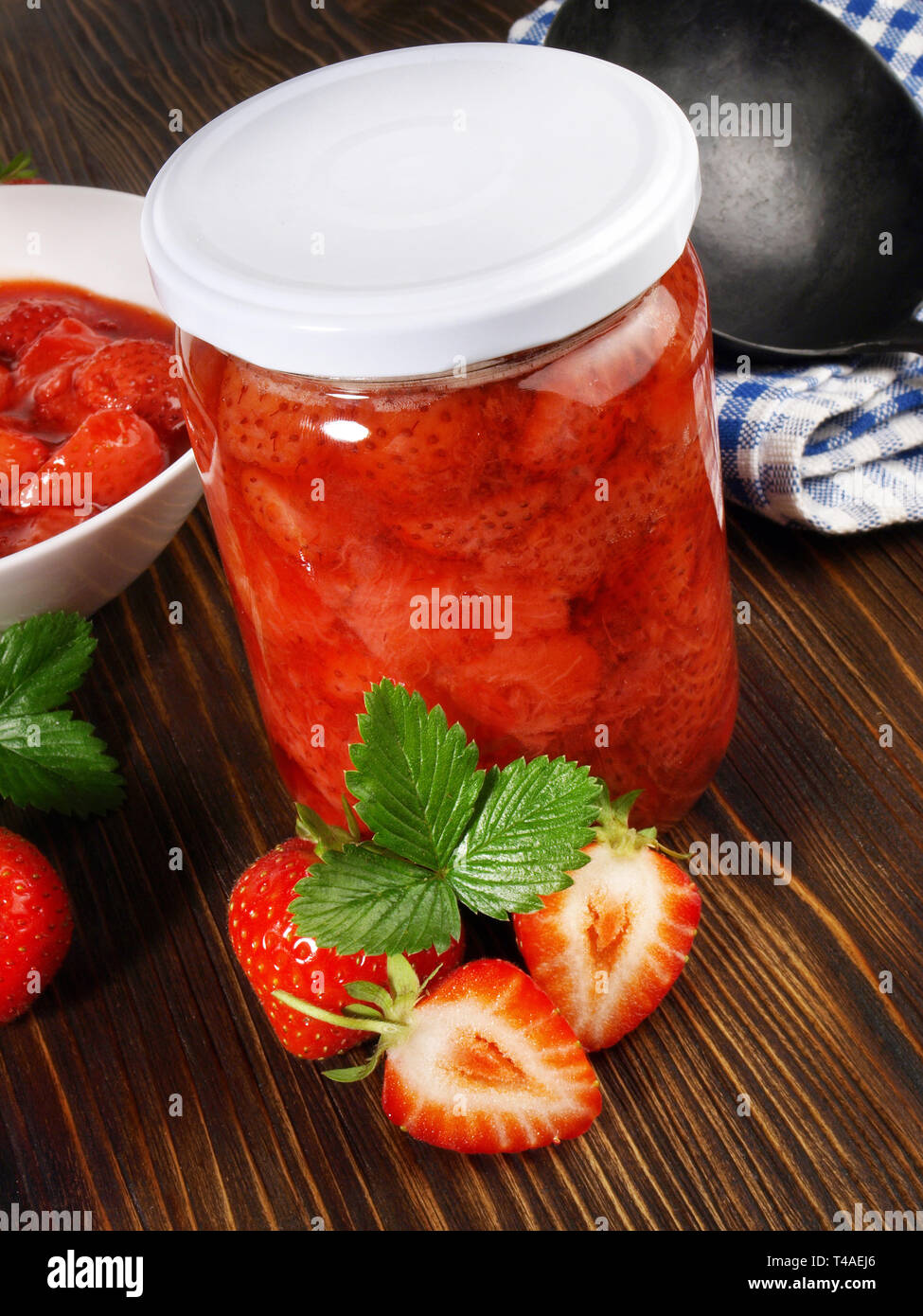 Strawberry Jam on wooden Background Stock Photo - Alamy