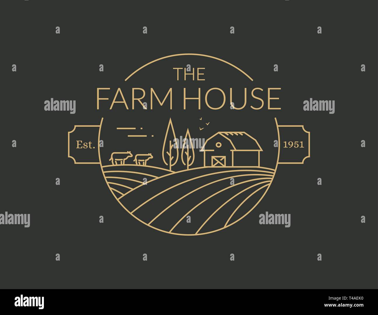 Farm House outline logo isolated on black background. Vector line ...