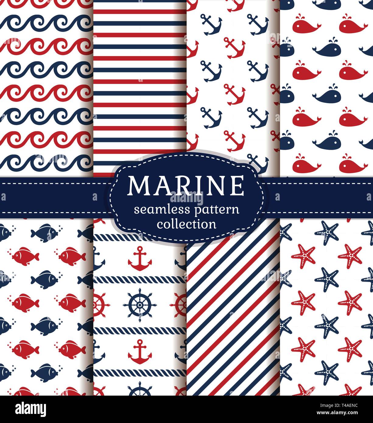 Set of marine and nautical backgrounds. Sea theme. Seamless patterns ...