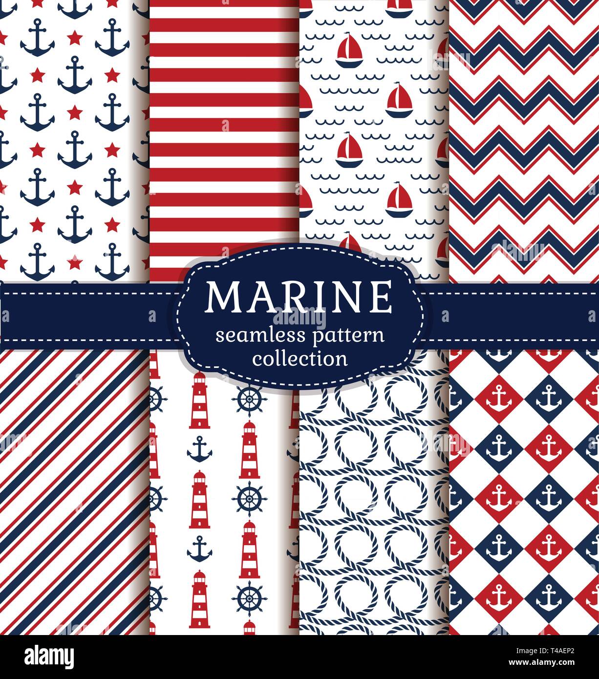 Set of sea and nautical backgrounds in white, blue and red colors. Sea ...