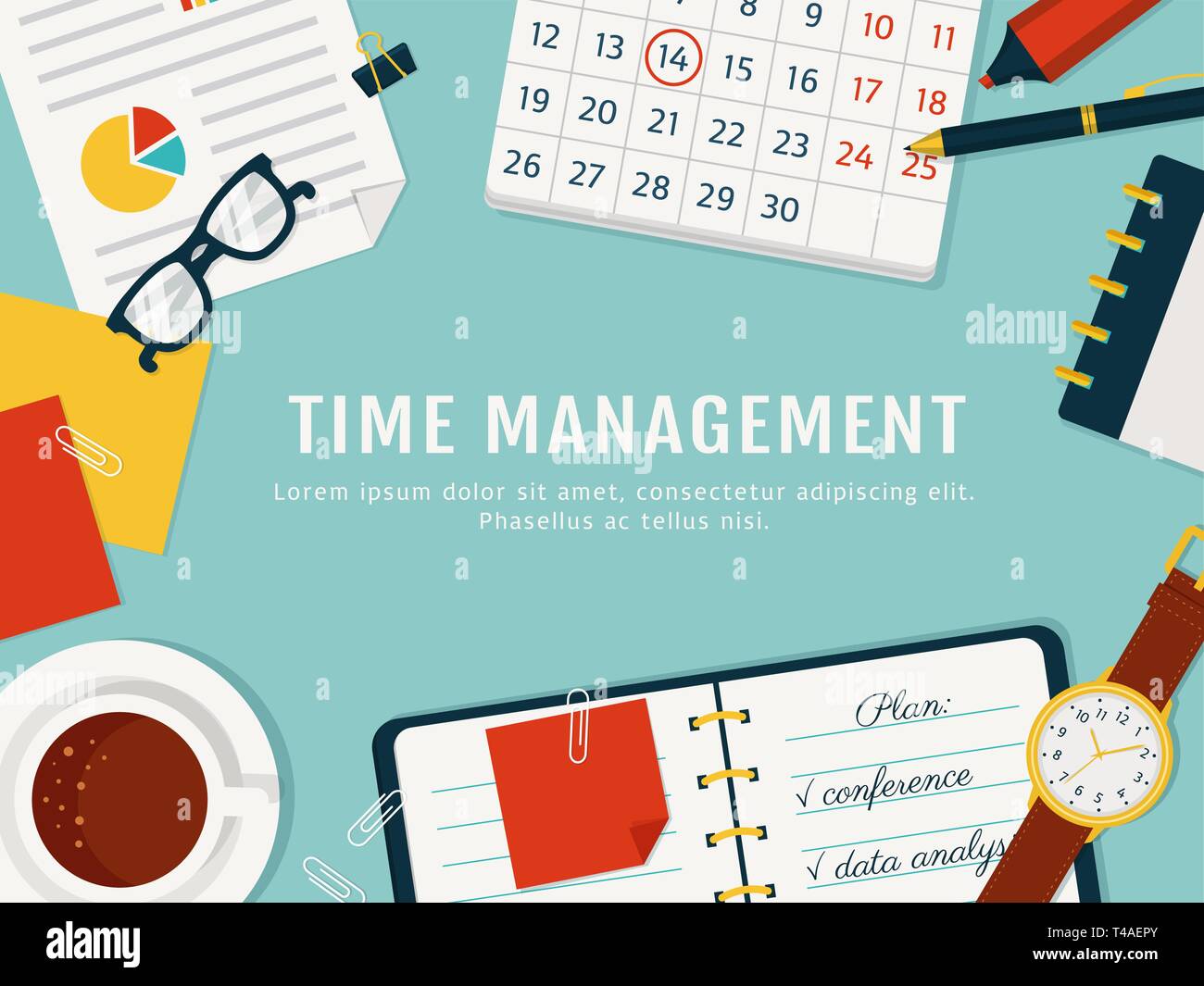 Time management banner. Efficient use of time for implementation of the ...