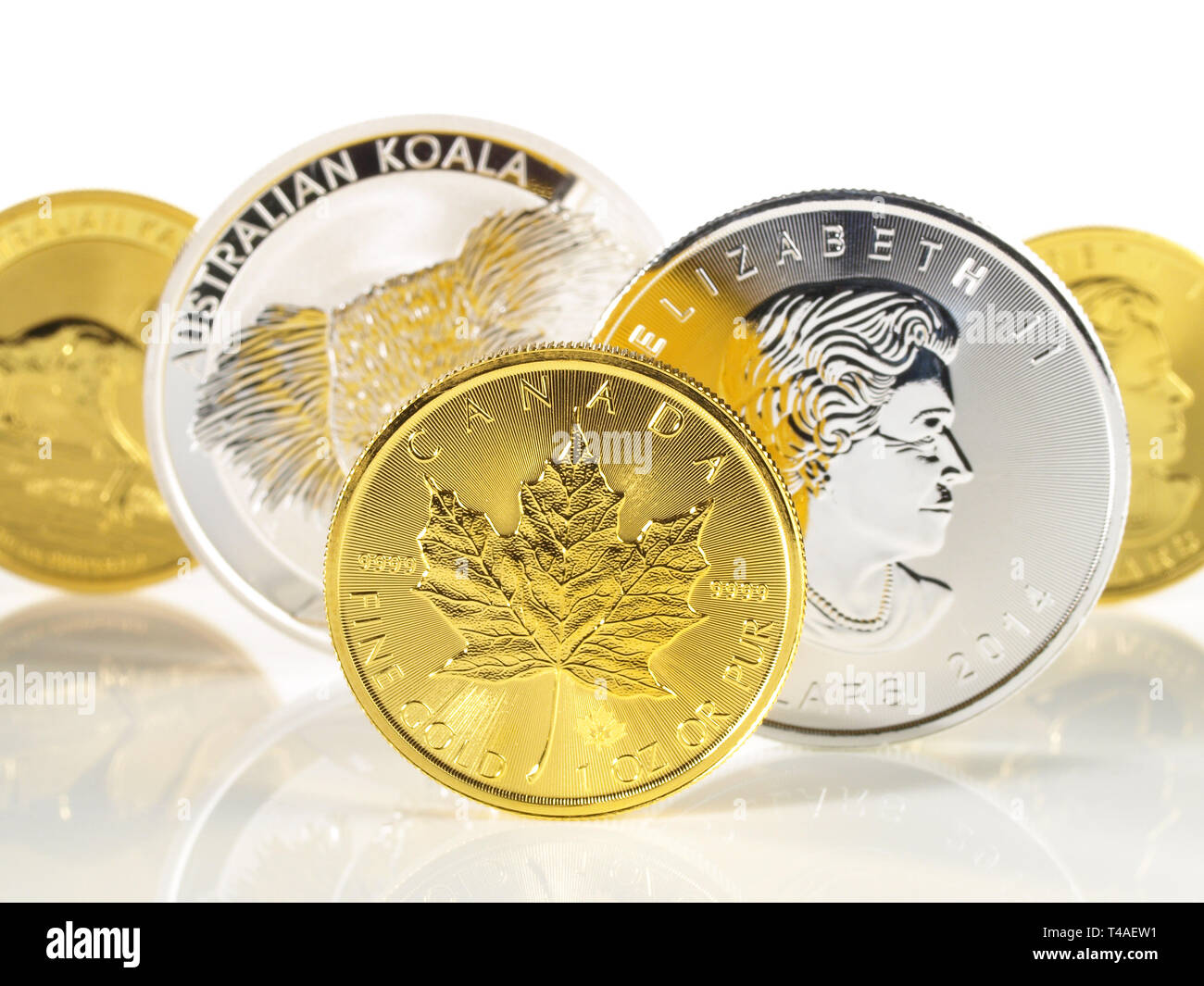 Gold and Silver Coins - White Background Stock Photo - Alamy