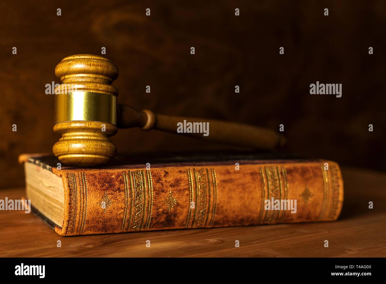 Wooden judge gavel, close-up view. Judge's gavel on table. Law and ...