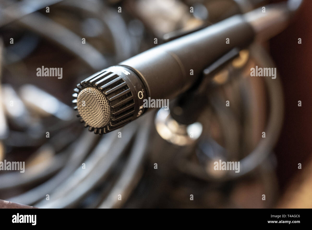 microphone with audio cables behind Stock Photo - Alamy
