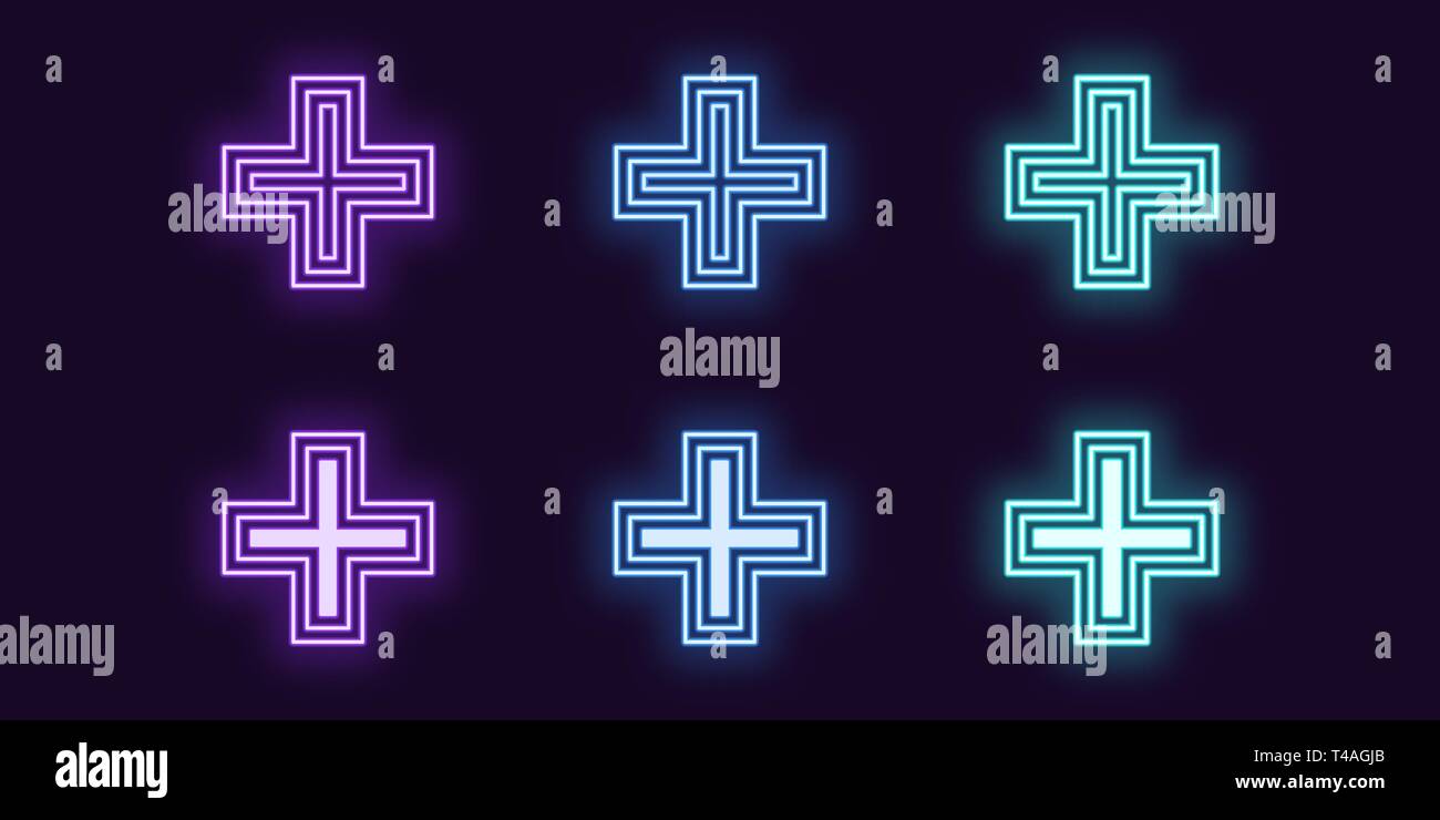 Neon icon set of Medical Cross. Vector illustration of glowing Neon ...