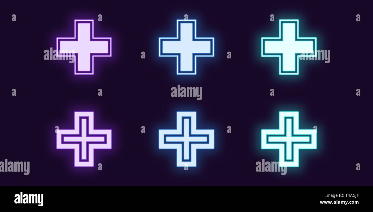 Neon icon set of Medical Cross. Vector illustration of glowing Neon ...