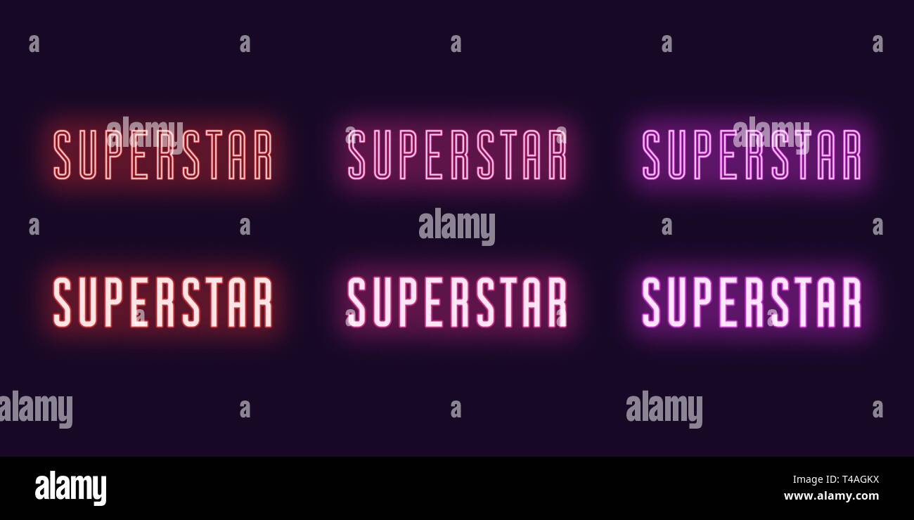 Neon icon set of text Superstar. Vector illustration of glowing Neon ...