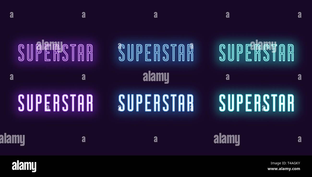 Neon icon set of text Superstar. Vector illustration of glowing Neon ...