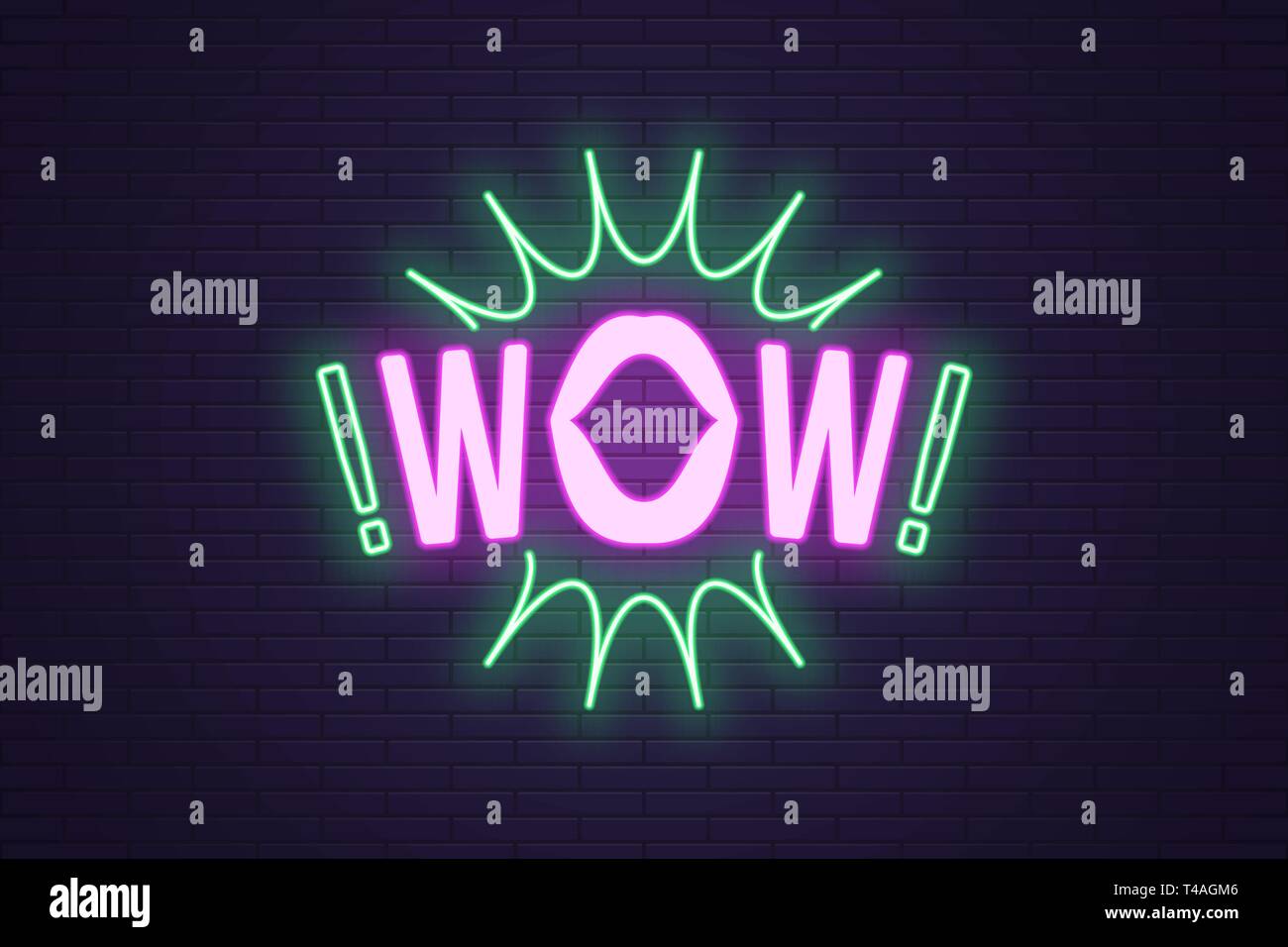 Neon composition of Wow phrase. Vector illustration of glowing Neon ...