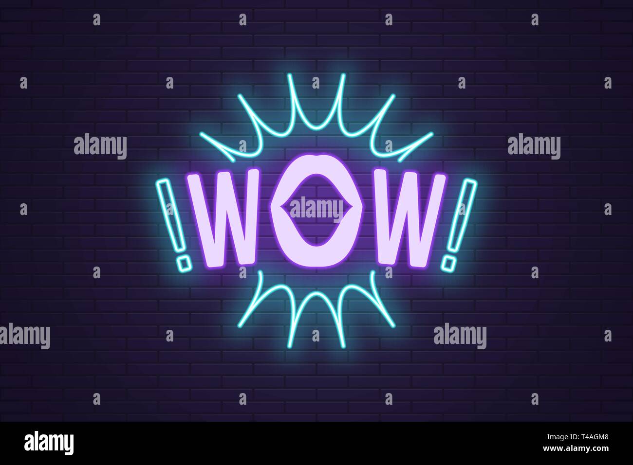 Neon composition of Wow phrase. Vector illustration of glowing Neon ...