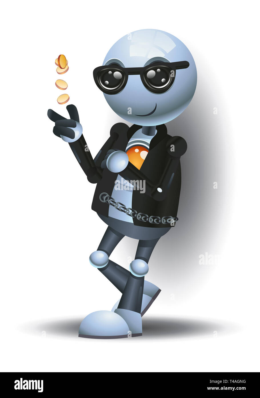 illustration of a little robot as a thug standing on isolated white ...