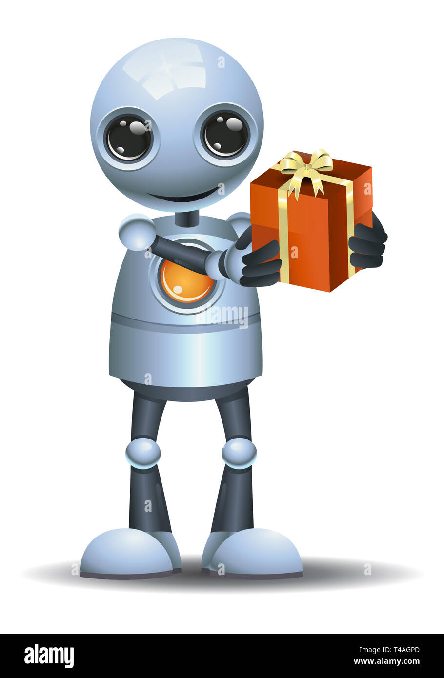 illustration of a little robot giving present on isolated white ...