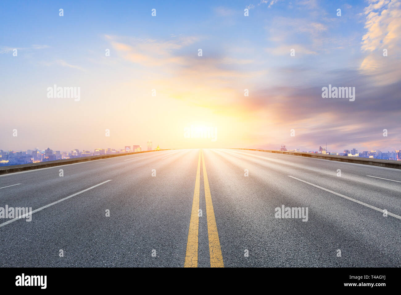 Straight asphalt highway passing through the city above in Hangzhou at ...