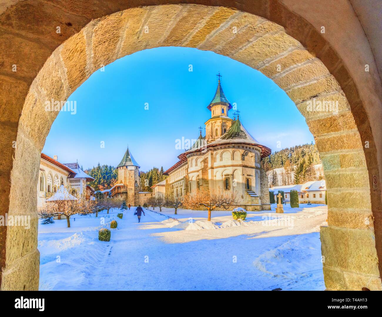 Putna monastery in winter season, christian orthodox church, Moldavia ...