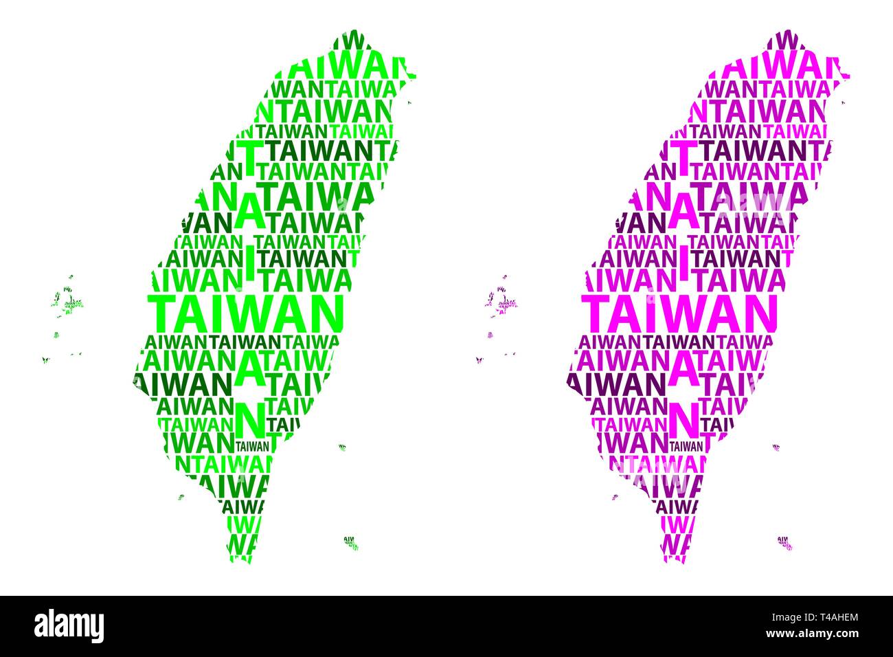 Sketch Taiwan letter text map, Republic of China (ROC) - in the shape ...