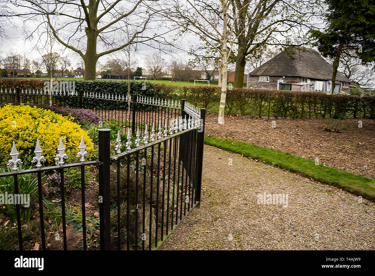 War memorial Garden secured off behind black metal railings in the ...