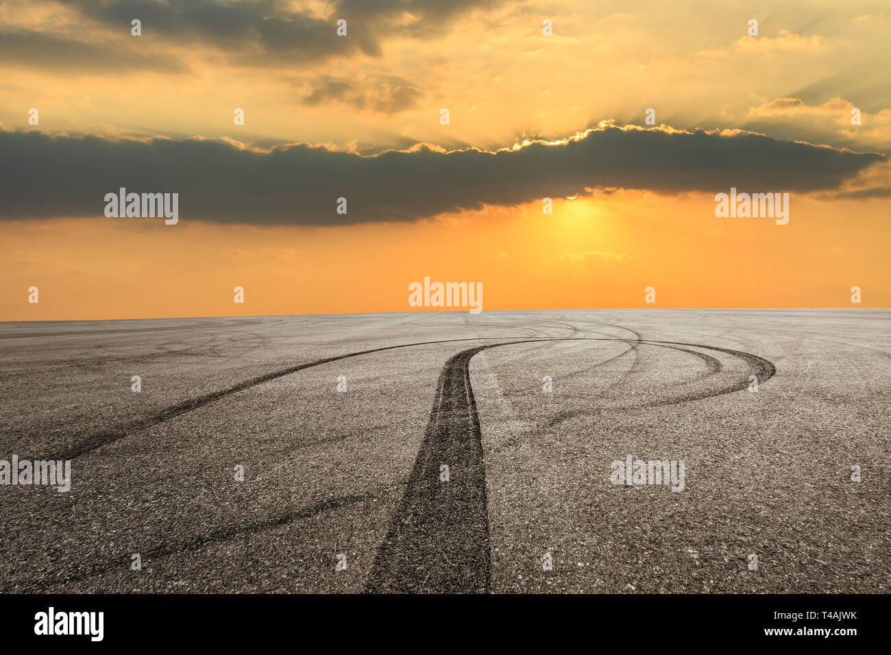 Asphalt race track ground and beautiful sky clouds at sunset Stock ...