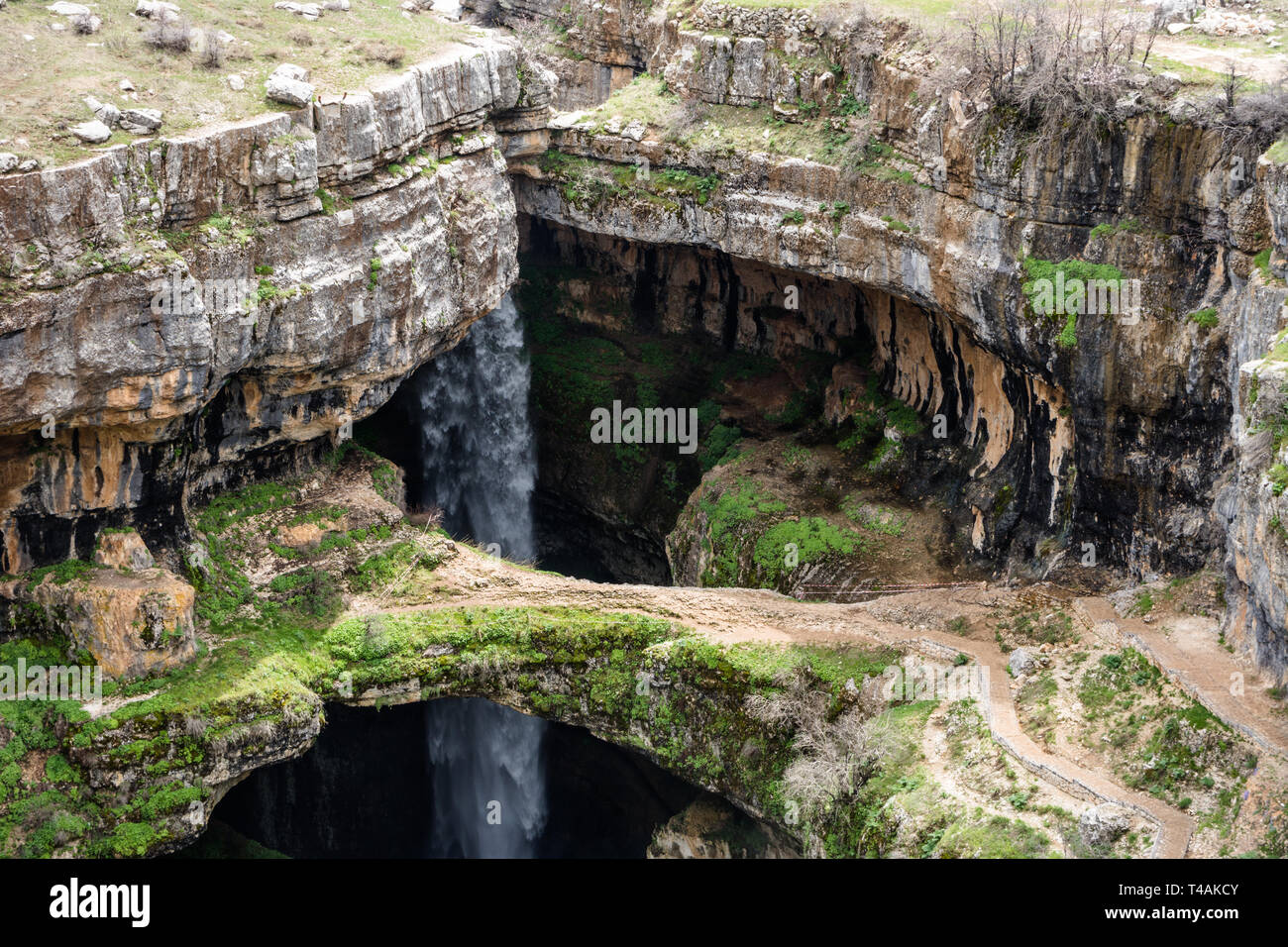 Baatara gorge waterfall and the natural bridges, Tannourine, Lebanon ...