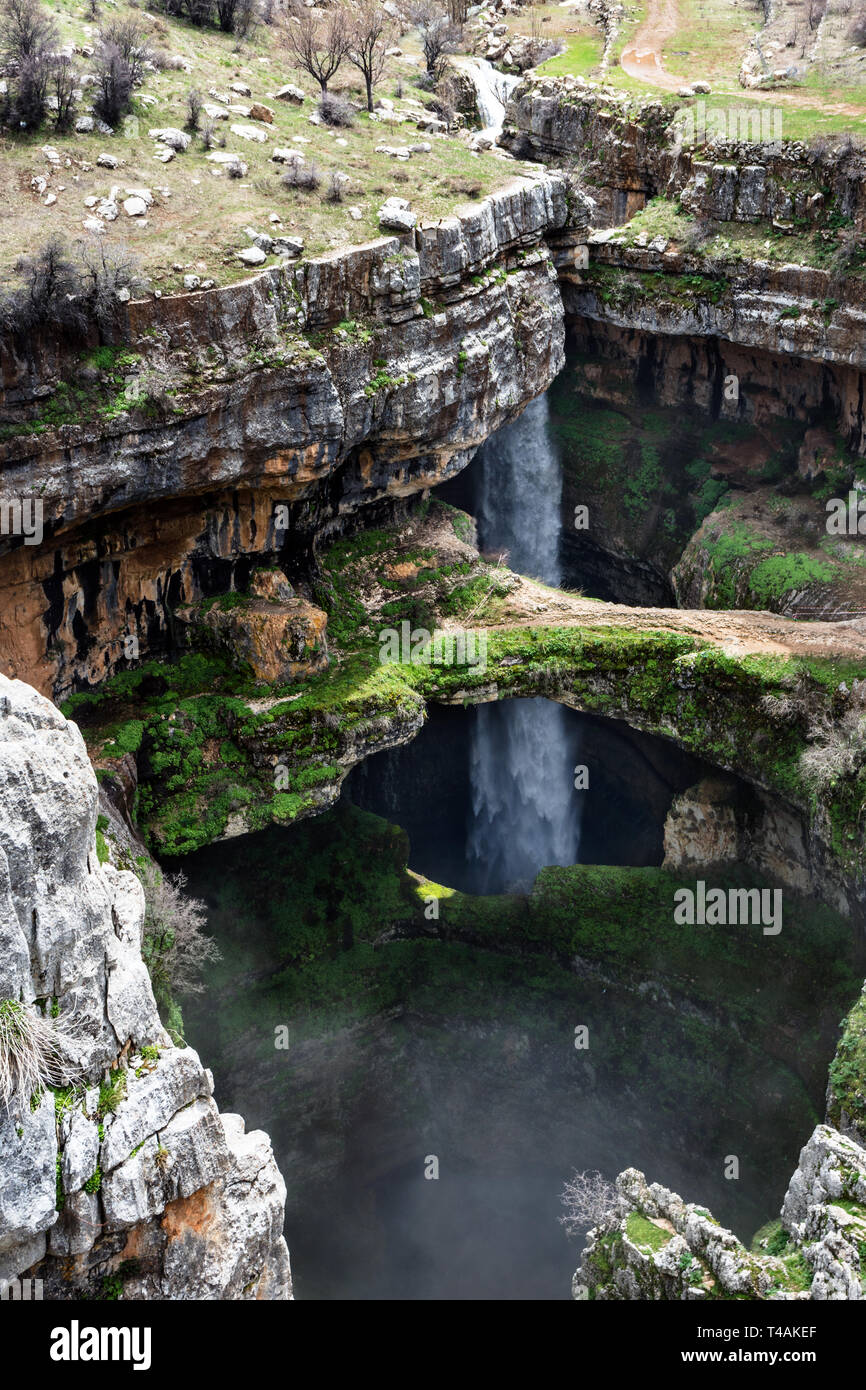 Baatara gorge waterfall and the three natural bridges, Tannourine ...